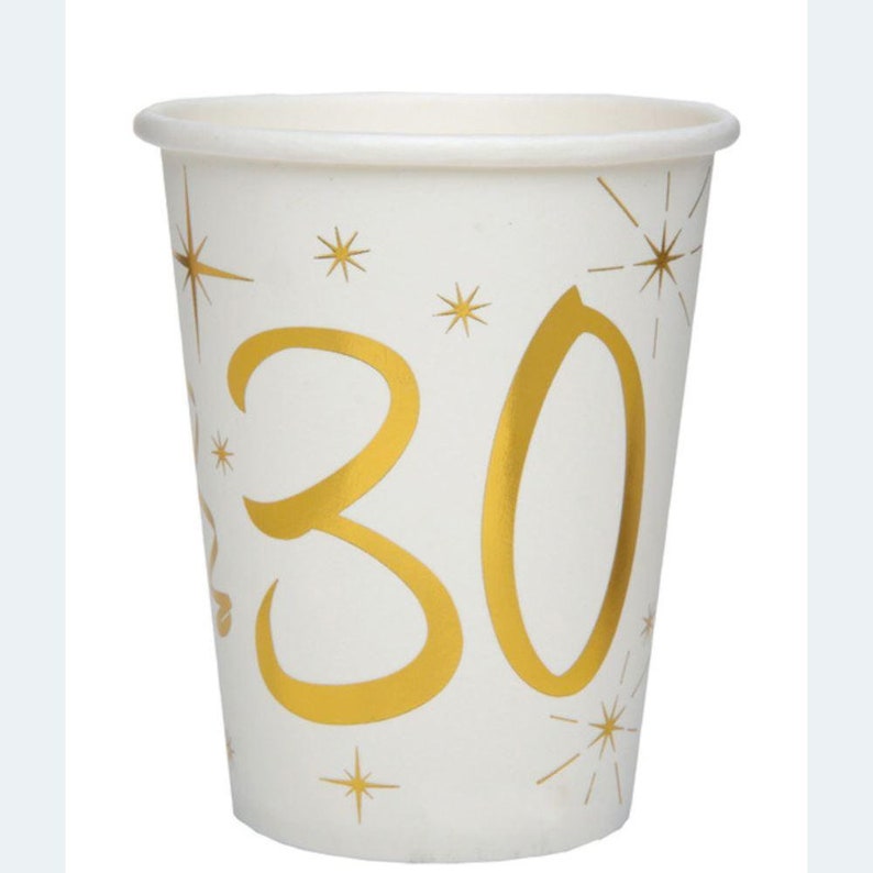 10 Gold 30th Birthday Paper Cups, Age 30th Birthday Party Cups, Gold ...