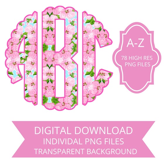 Preppy Pink Flowers Monogram PNG Monogram Alphabet Pack - Etsy