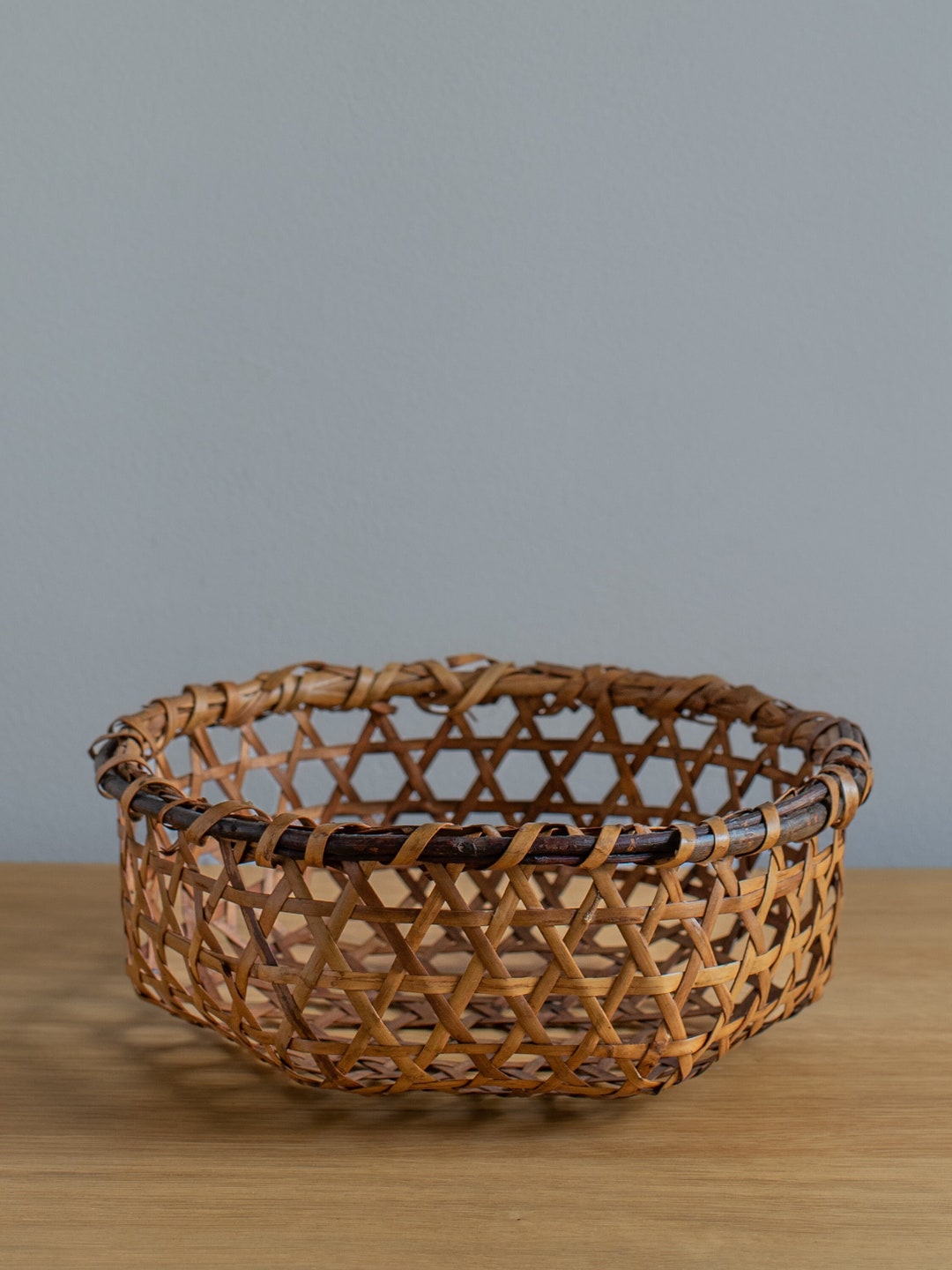 Antique Japanese Smoked Bamboo Basket Medium - Etsy