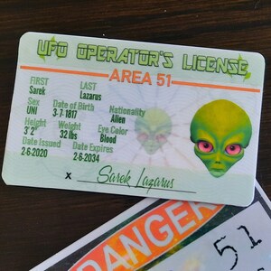 UFO Operator License - Funny Fake ID - the Backside Has Area 51 ...
