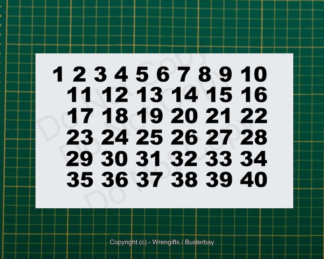 1 - 40 Numbers Set of 40 Vinyl Decals - Helmet, Sport,stickers - Select ...