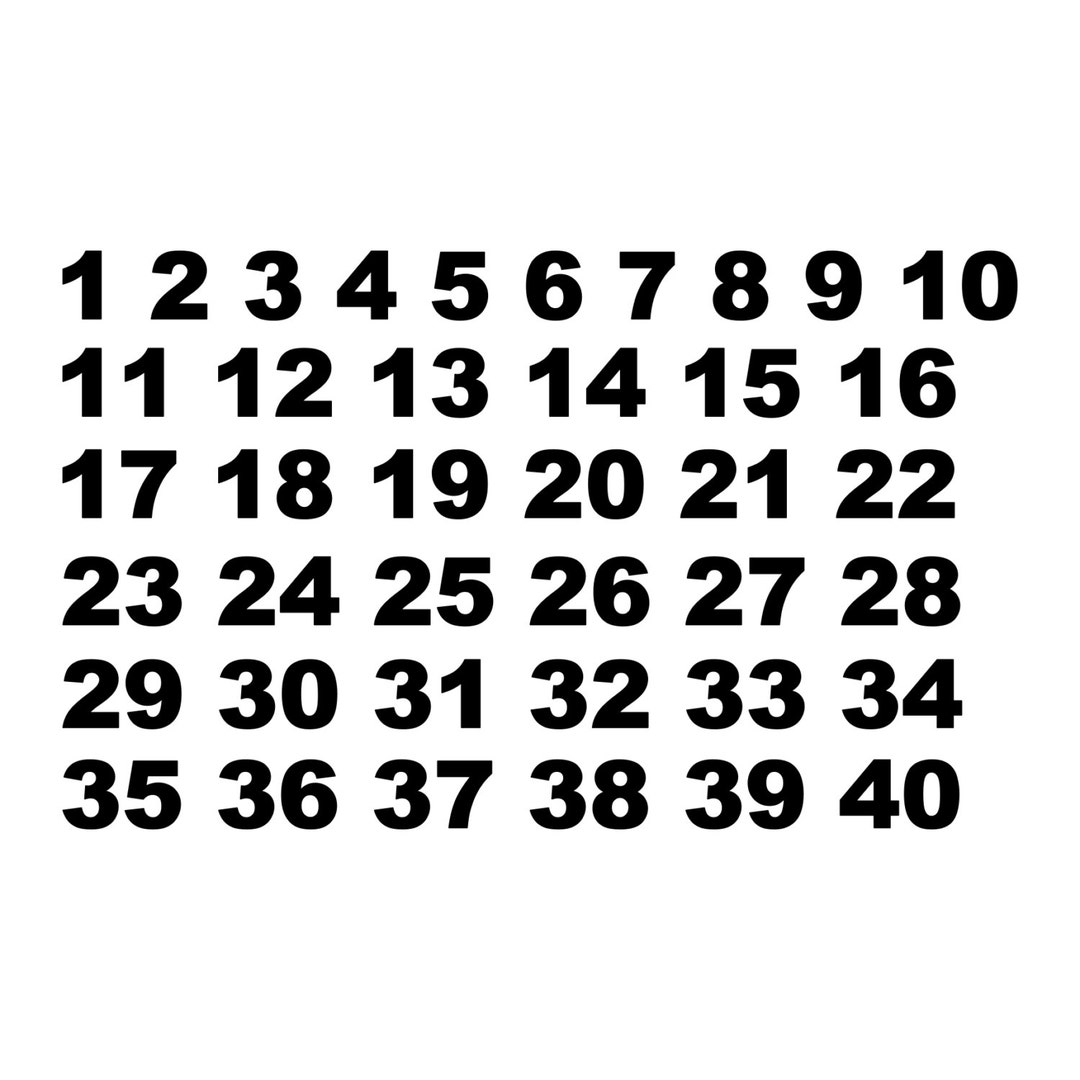 1 40 Numbers Set of 40 Vinyl Decals Helmet, Sport,stickers Select Color ...