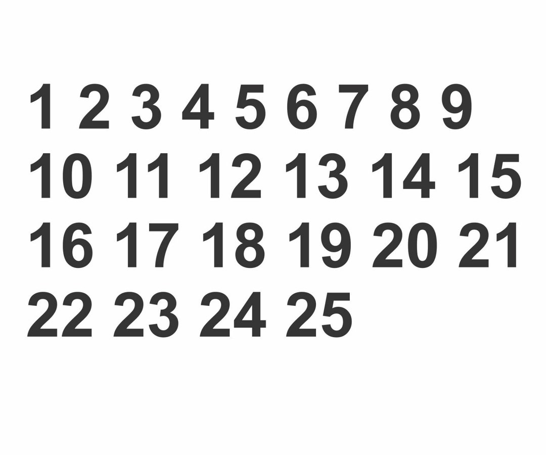 1 - 25 Numbers One Set of 25 Vinyl Decals - Helmet, Sport, Stickers ...