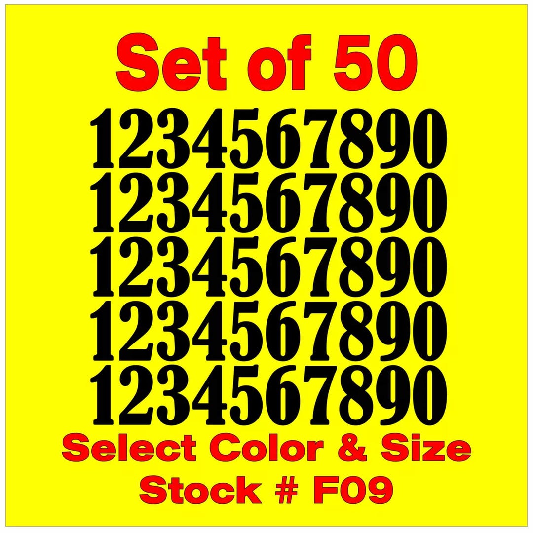 Set of 50 Vinyl Number Stickers: Outdoor Quality Decals STK#F09 - Etsy
