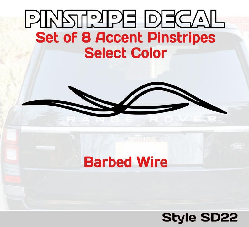 Set of 8 Barbed Wire Accent Old School Retro Pinstripe Vinyl Decals ...