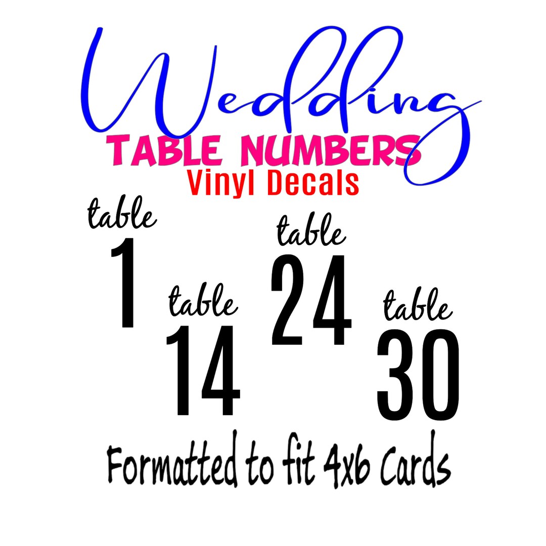 Wedding Table Number Decals 1-30: DIY 4x6 Card Vinyl Stickers - Etsy