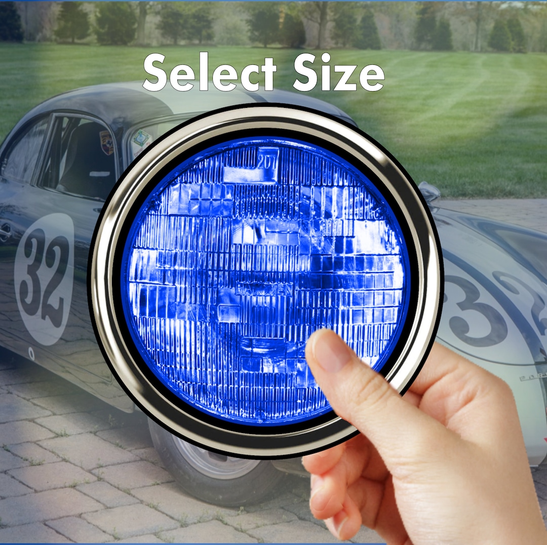 Faux Fake Round Blue Headlight & Chrome Ring Stickers for Stock Cars ...