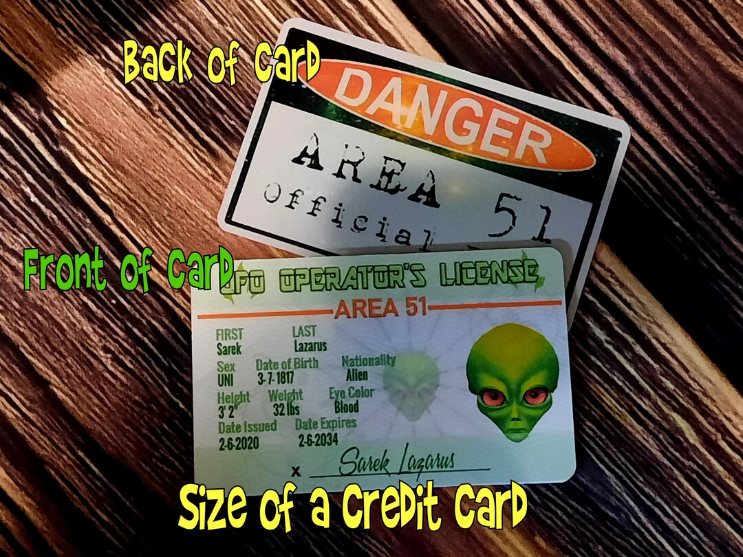 UFO Operator License - Funny Fake ID - the Backside Has Area 51 ...