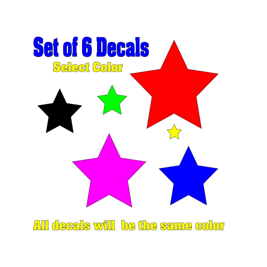 Set of 6 Star Vinyl Decals - Select Color - Etsy