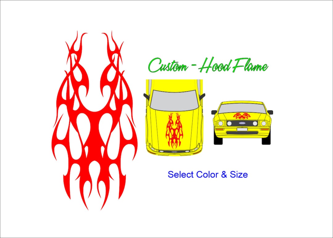 Huge Hood Flame Decal - Fits Dodge Charger - Ram - Ford F150 - Mustang ...