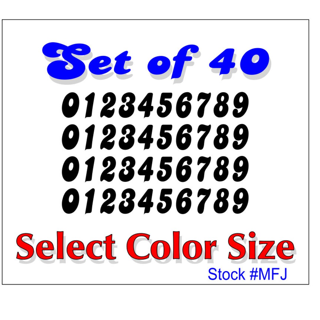 Vinyl Number Decals Set: Sports, Helmet, Mailbox - Select Size & Color ...