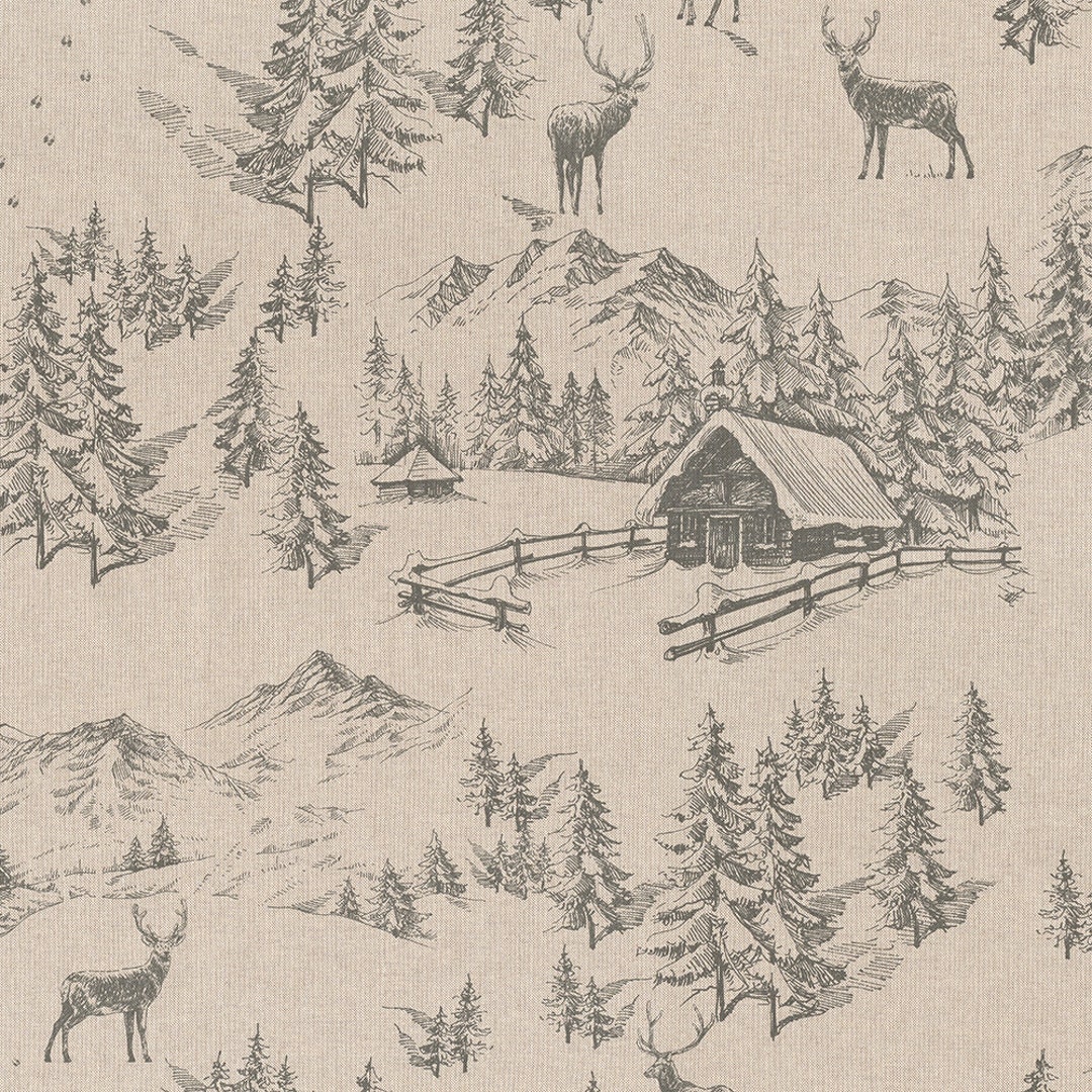 Mountain Deer, Home Decor Fabric, Linenlook Fabric, Fabric by the Yard ...