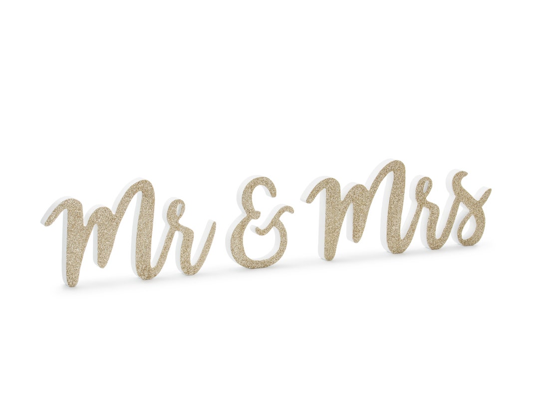 Gold Glitter Mr & Mrs Wooden Signs, Wedding Decorations, Wedding Table ...
