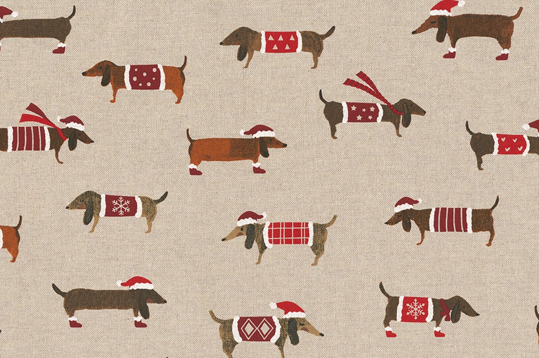 Christmas Dogs Fabric, per Meter, Cute Fabric Design, Upholstery Fabric ...