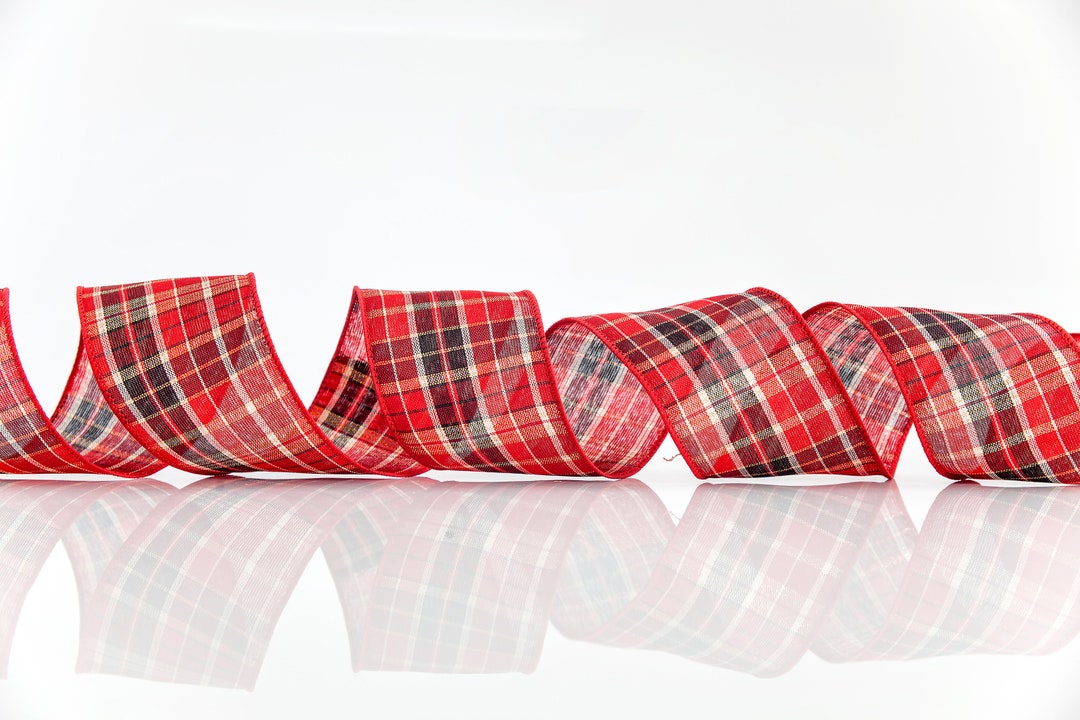 2,5" Red Tartan Plaid Wired Ribbon, Tartan Plaid Ribbon, Classic Plaid ...