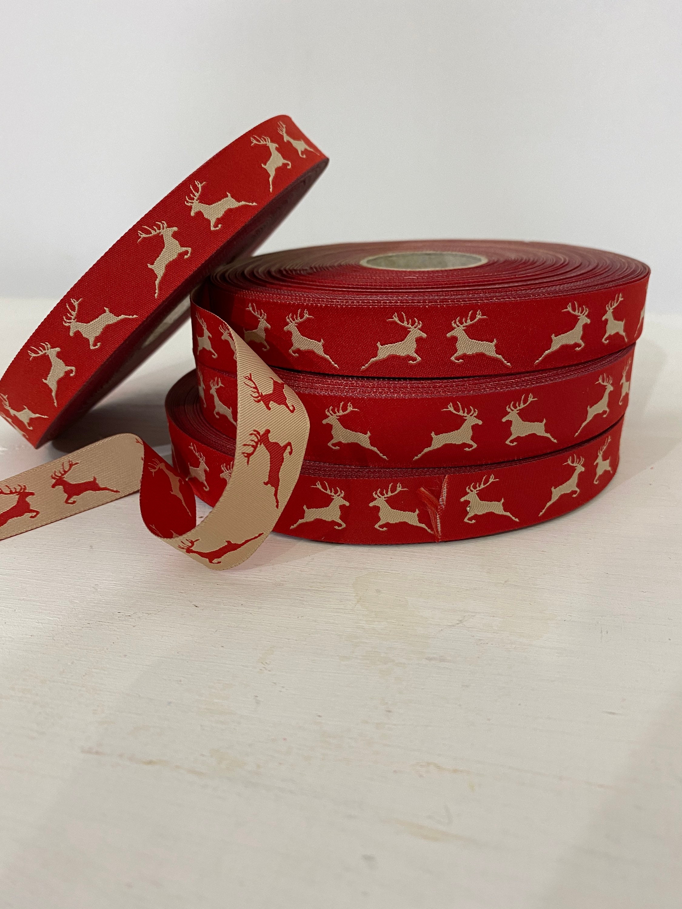078 Woven Reindeer Ribbon Christmas Ribbon Double - Etsy