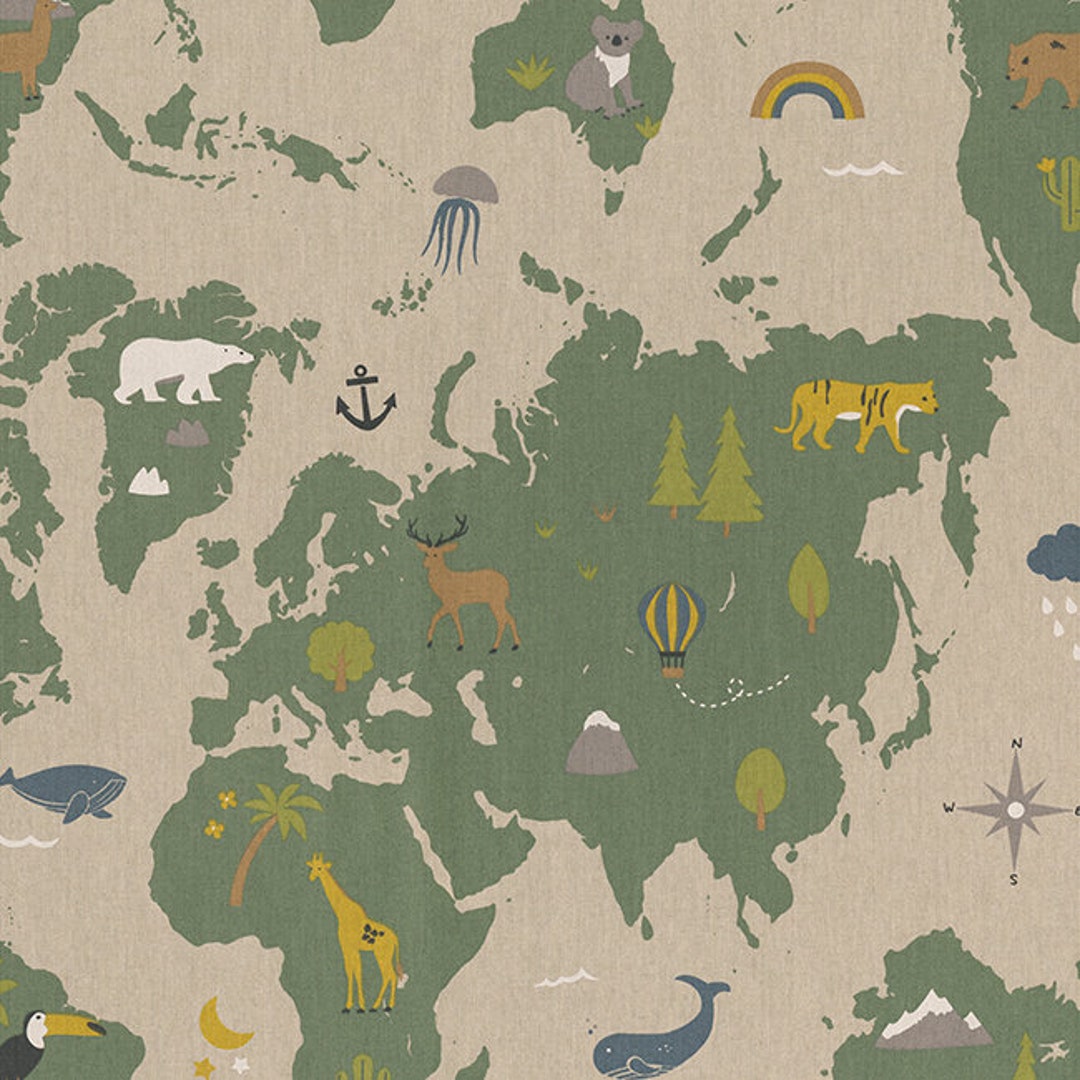 Map Fabric, World Map, per Meter, Upholstery Fabric, Home Decor ...