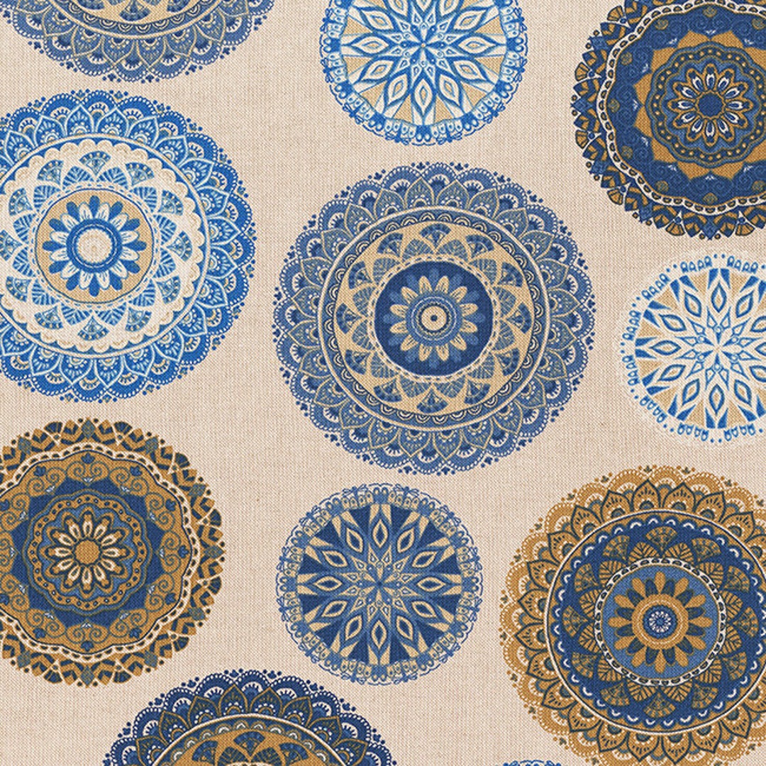 Mandala Fabric, Blue Mandala Fabric per Meter, Upholstery Fabric, Home ...