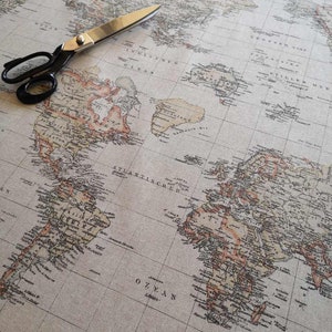 Map Fabric, World Map, per Meter, Upholstery Fabric, Home Decor ...