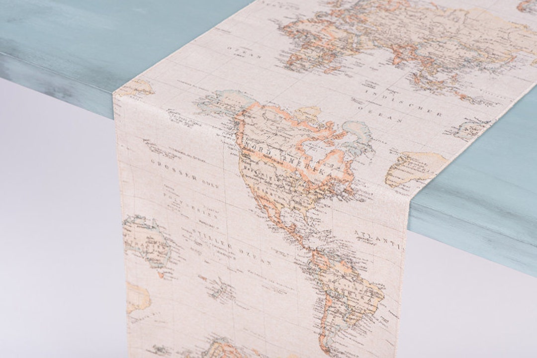 World Map Table Runner, Map Table Runner, Table Centerpiece, Kitchen ...