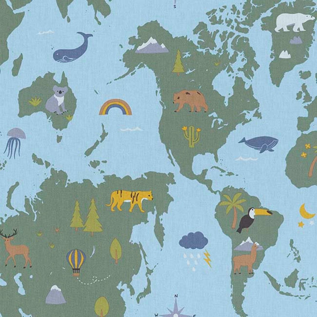 Map Fabric, World Map, per Meter, Upholstery Fabric, Home Decor ...