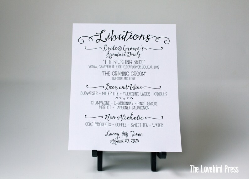Bar Menu Wedding Sign Printable Libations Sign Signature | Etsy