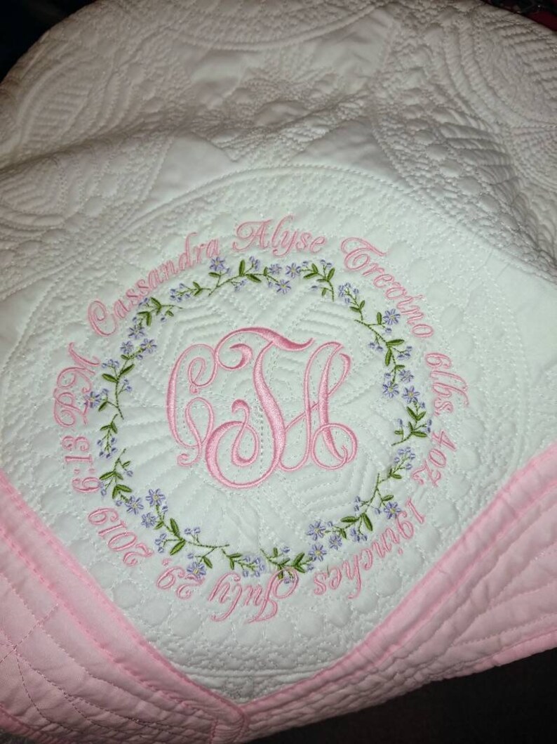 Monogramed Birth Announcement Quilt, Girl or Boy, Monogramed Baby ...