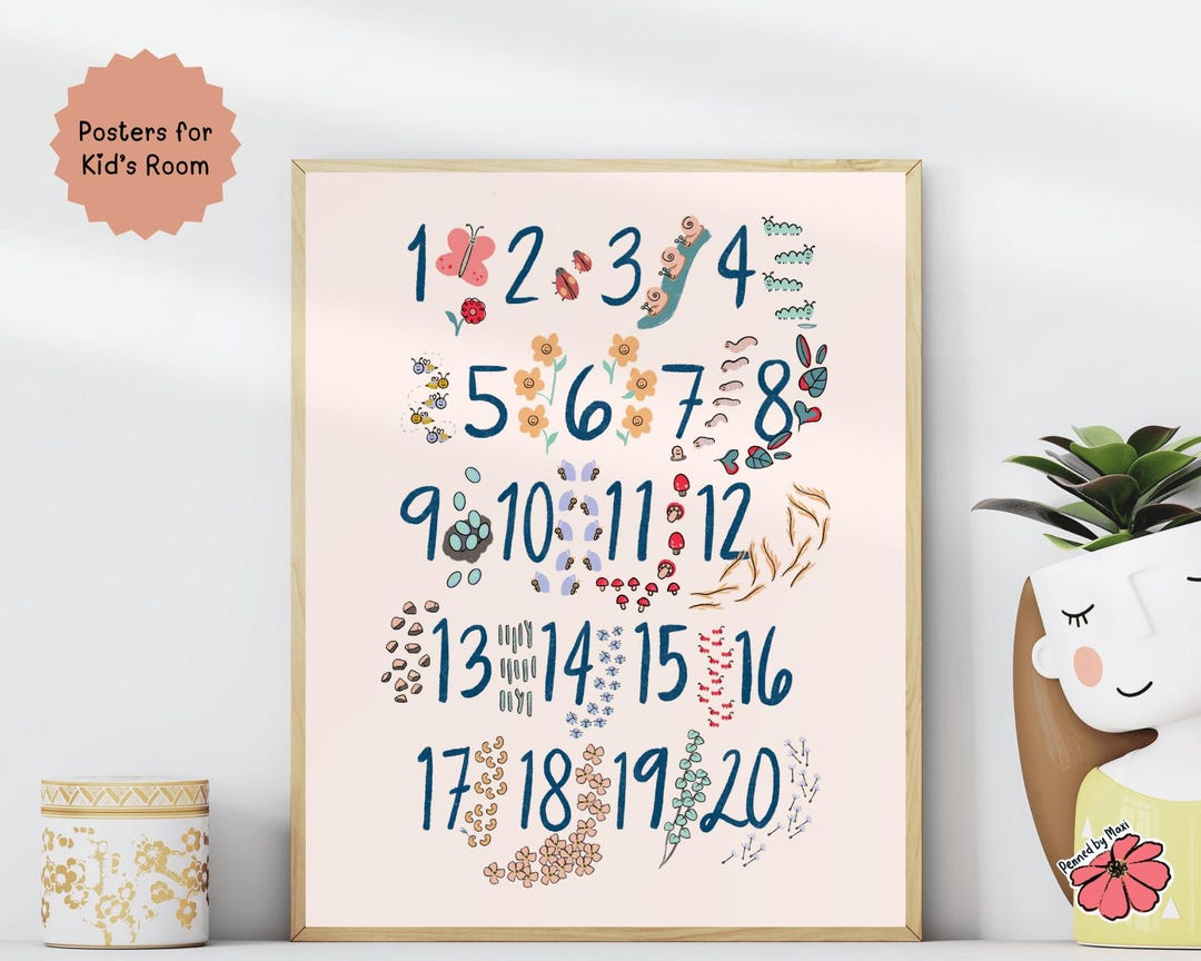 Colorfully Illustrated Numbers Poster - Etsy