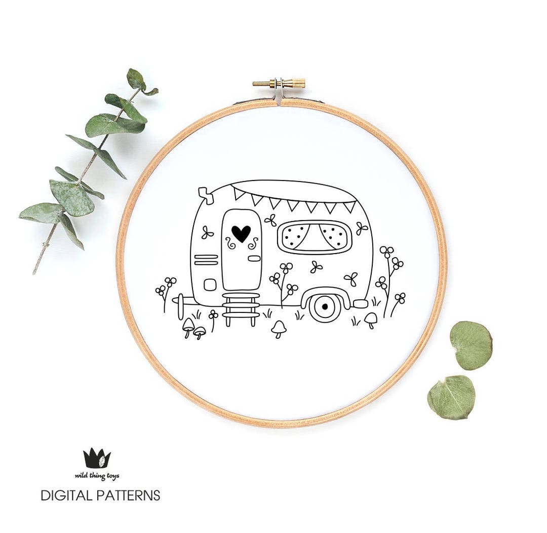 Caravan, Camper Van, Cute Whimsical, Flowers, Garden, House Sampler ...