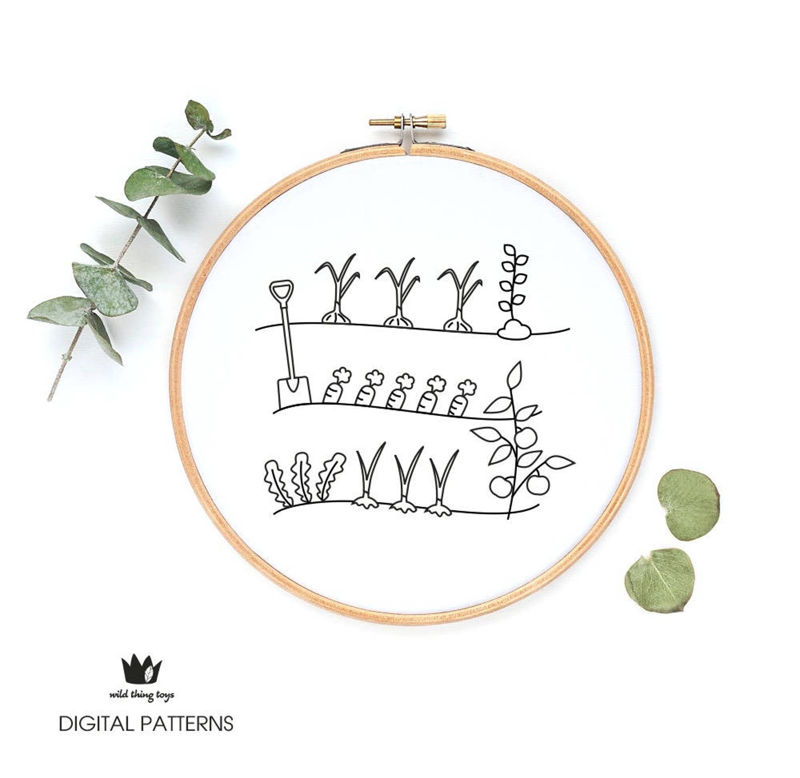 Vegetable Patch Garden Vegetables, Sampler Digital Hand Embroidery ...