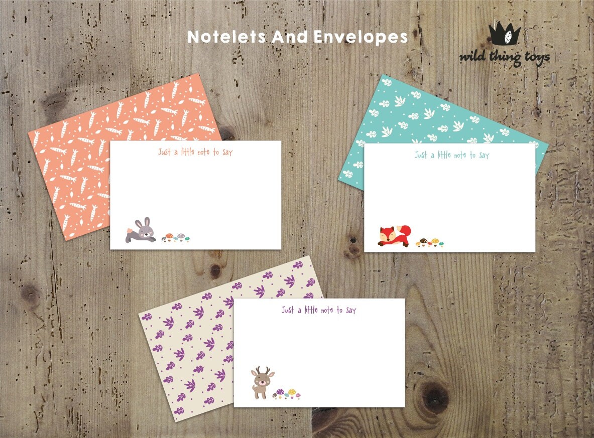 Woodland Forest Notelets and Envelope Set of 3 With Deer Fox - Etsy