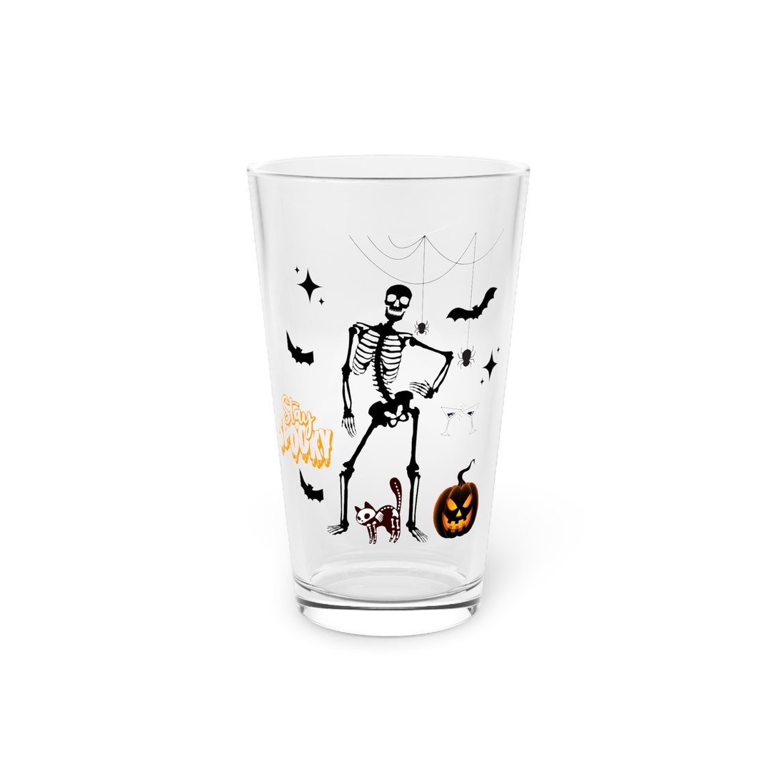 Retro Halloween Pint Glass, Skeleton Glass, Vintage Halloween Decor ...