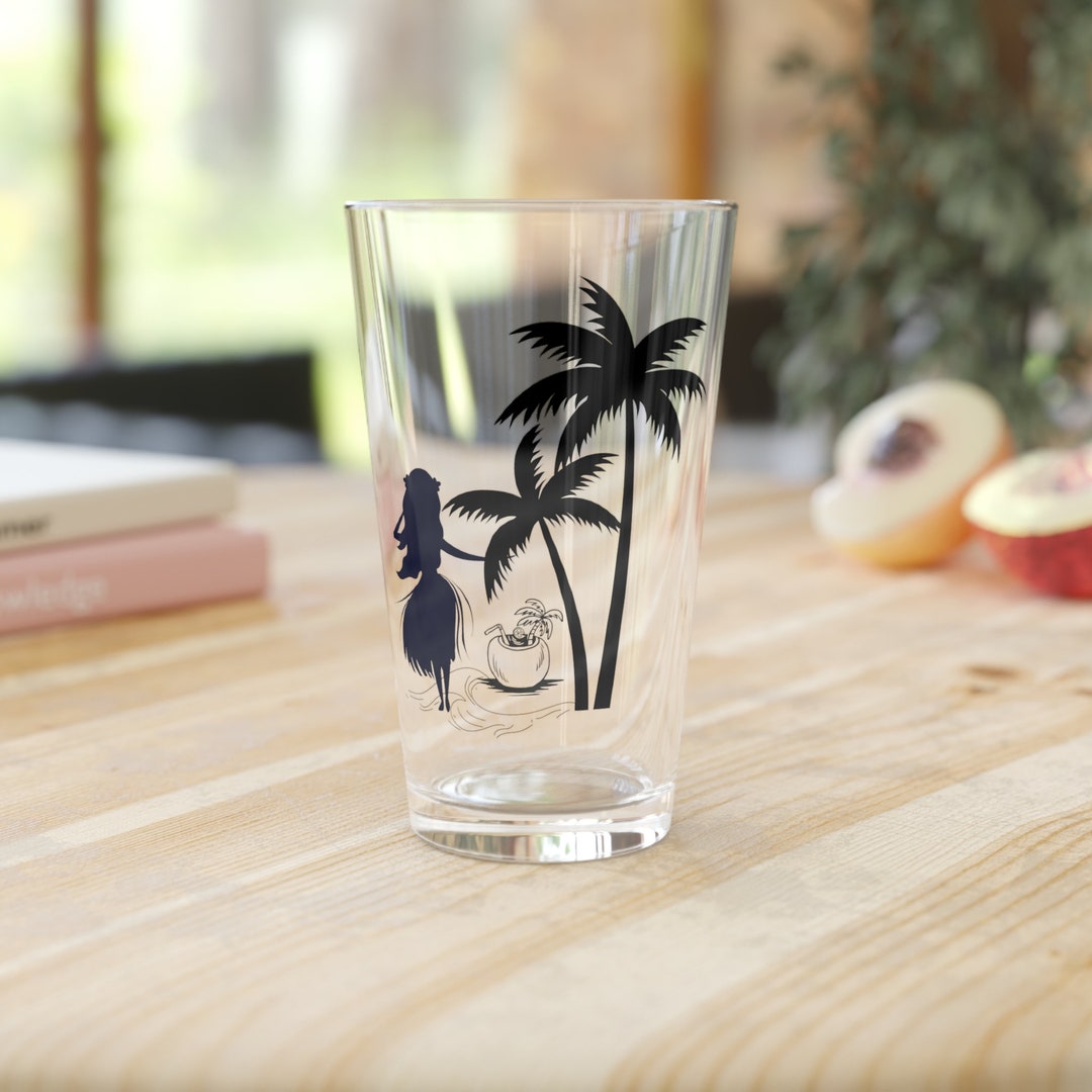 Tiki Pint Glass, Hawaiian Glass, Hula Girl, Vintage Tiki Drinkware ...