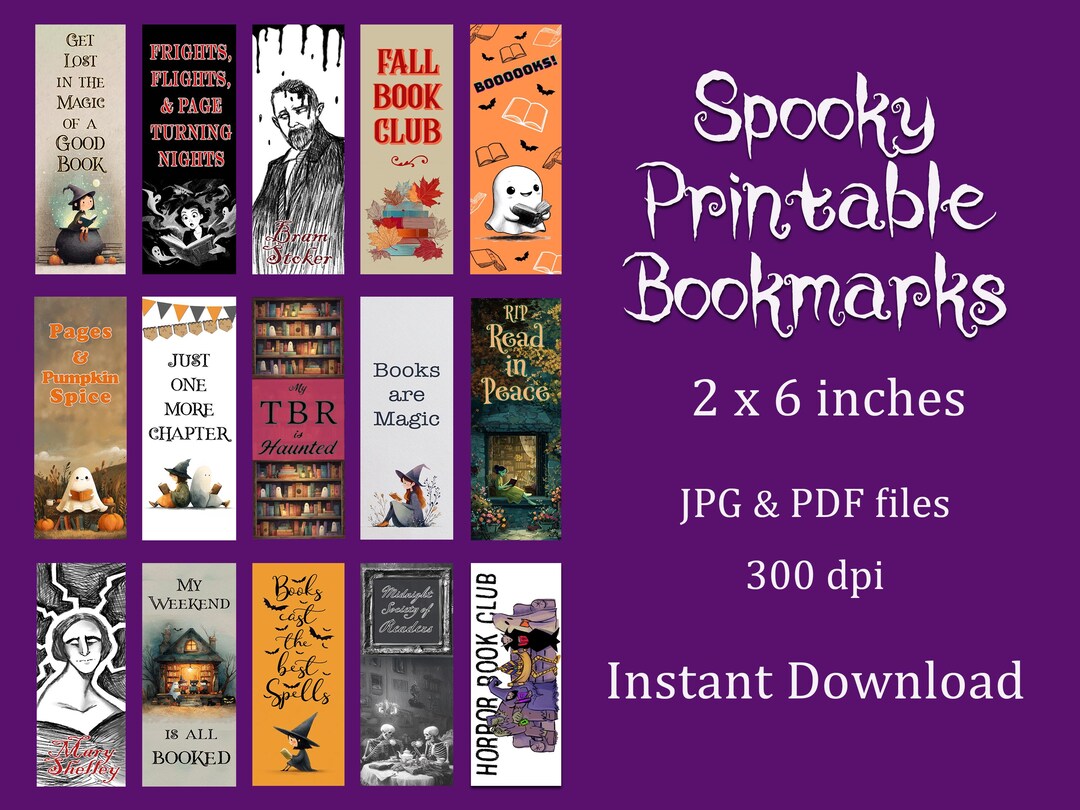 Halloween Bookmarks Printable Pack Digital Download | Bookish Halloween ...