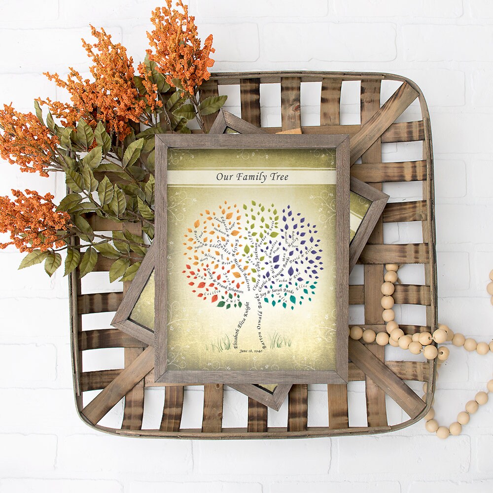 3 or 4 Generation Multicolor Leaf Family Tree 16x20 Print | Etsy
