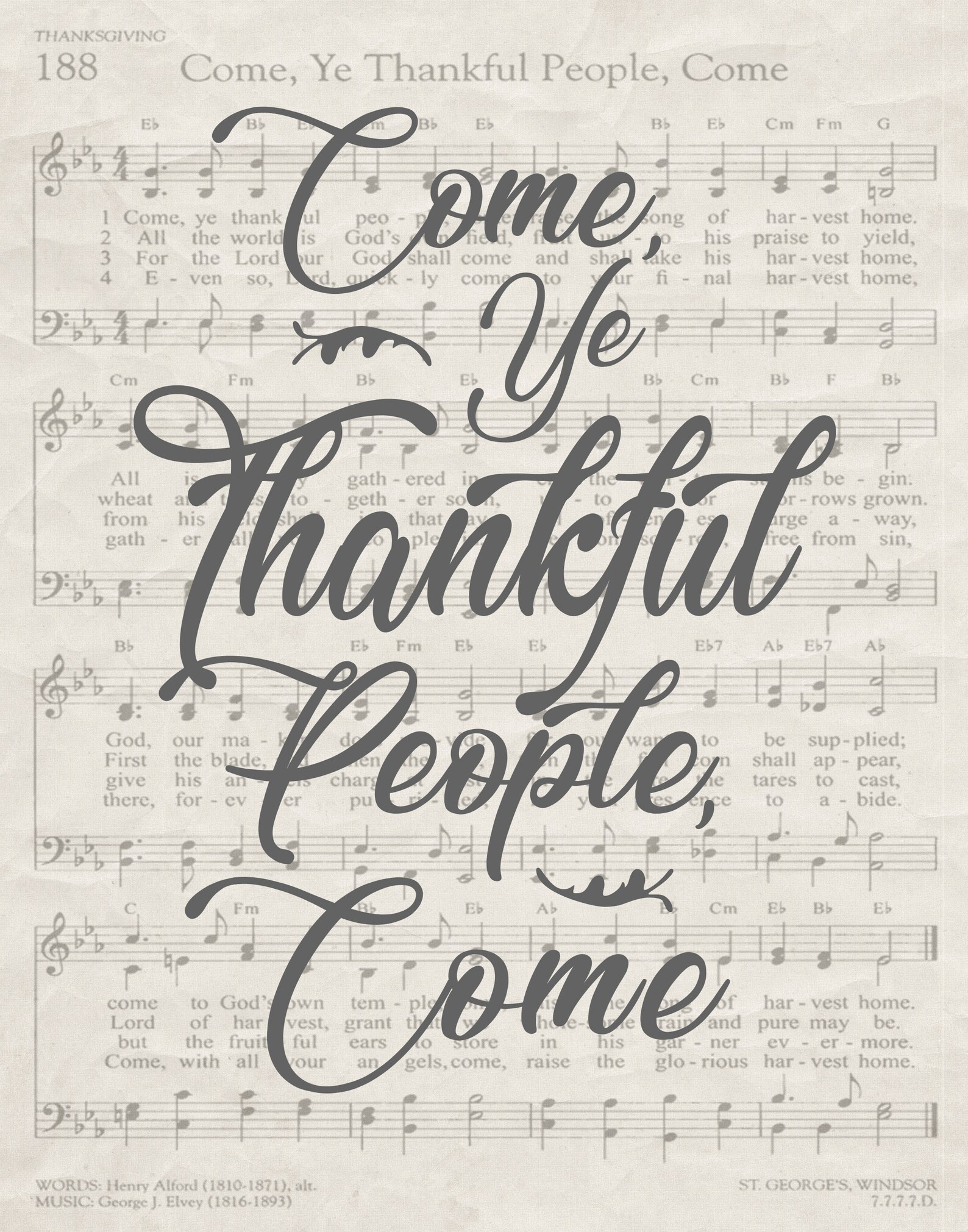 Come Ye Thankful People Come Printable Instant Download - Etsy