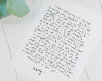 Hand Written Vows. Wedding Vow Artwork . Calligraphy Vows . Poem ...