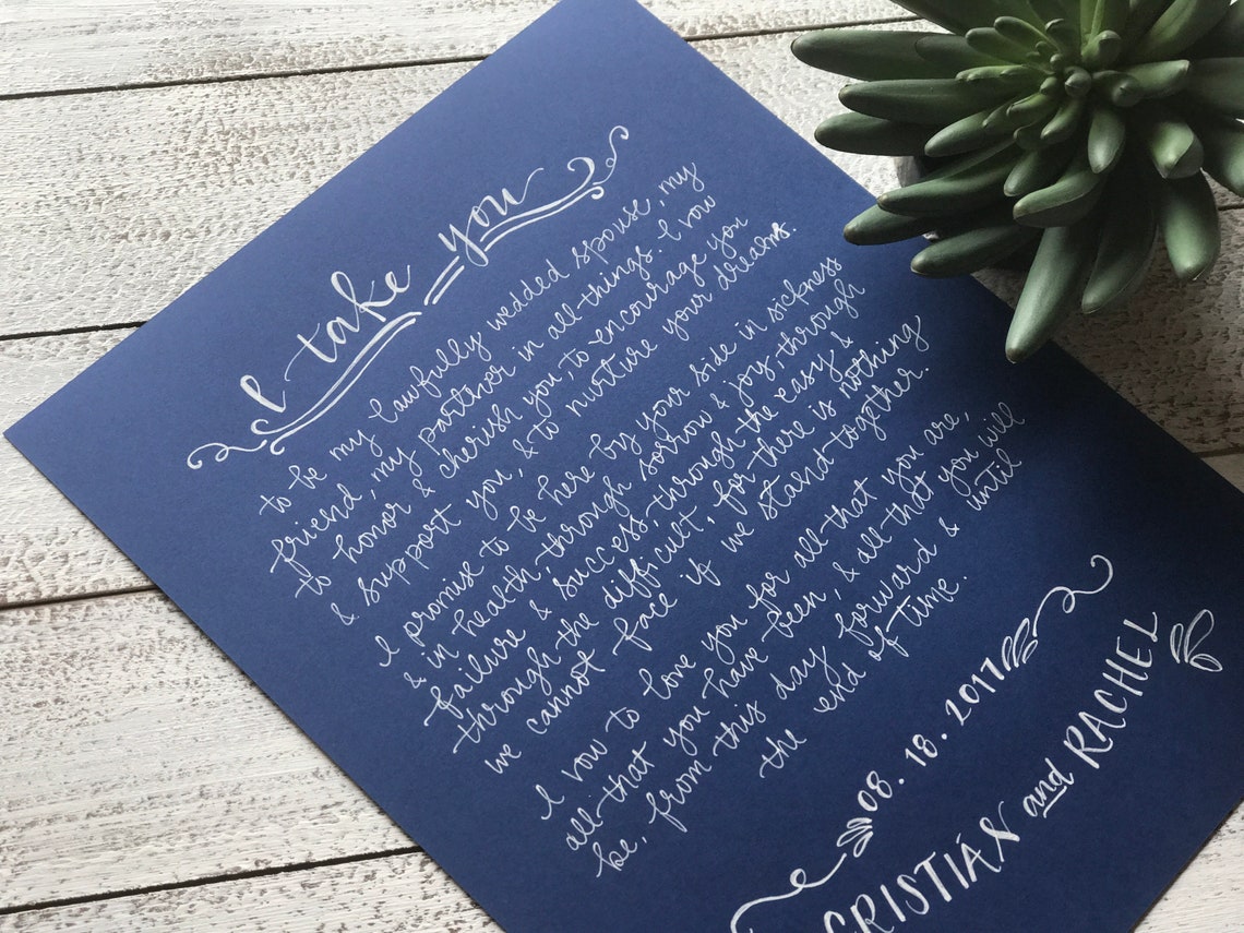 Hand Written Vows. Wedding Vow Artwork . Calligraphy Vows . - Etsy UK