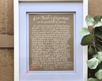 Hand Written Vows. Wedding Vow Artwork . Calligraphy Vows . | Etsy