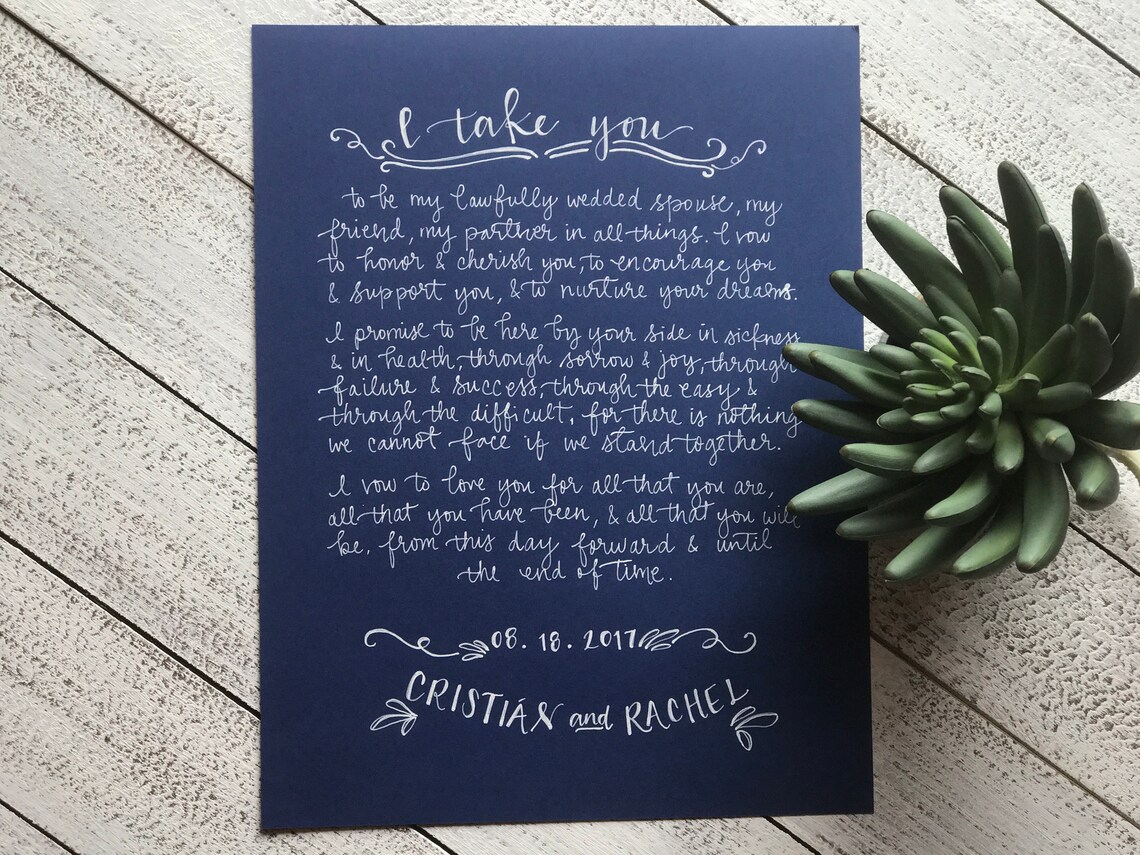 Hand Written Vows. Wedding Vow Artwork . Calligraphy Vows . - Etsy