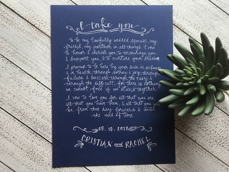 Hand Written Vows. Wedding Vow Artwork . Calligraphy Vows . Poem ...