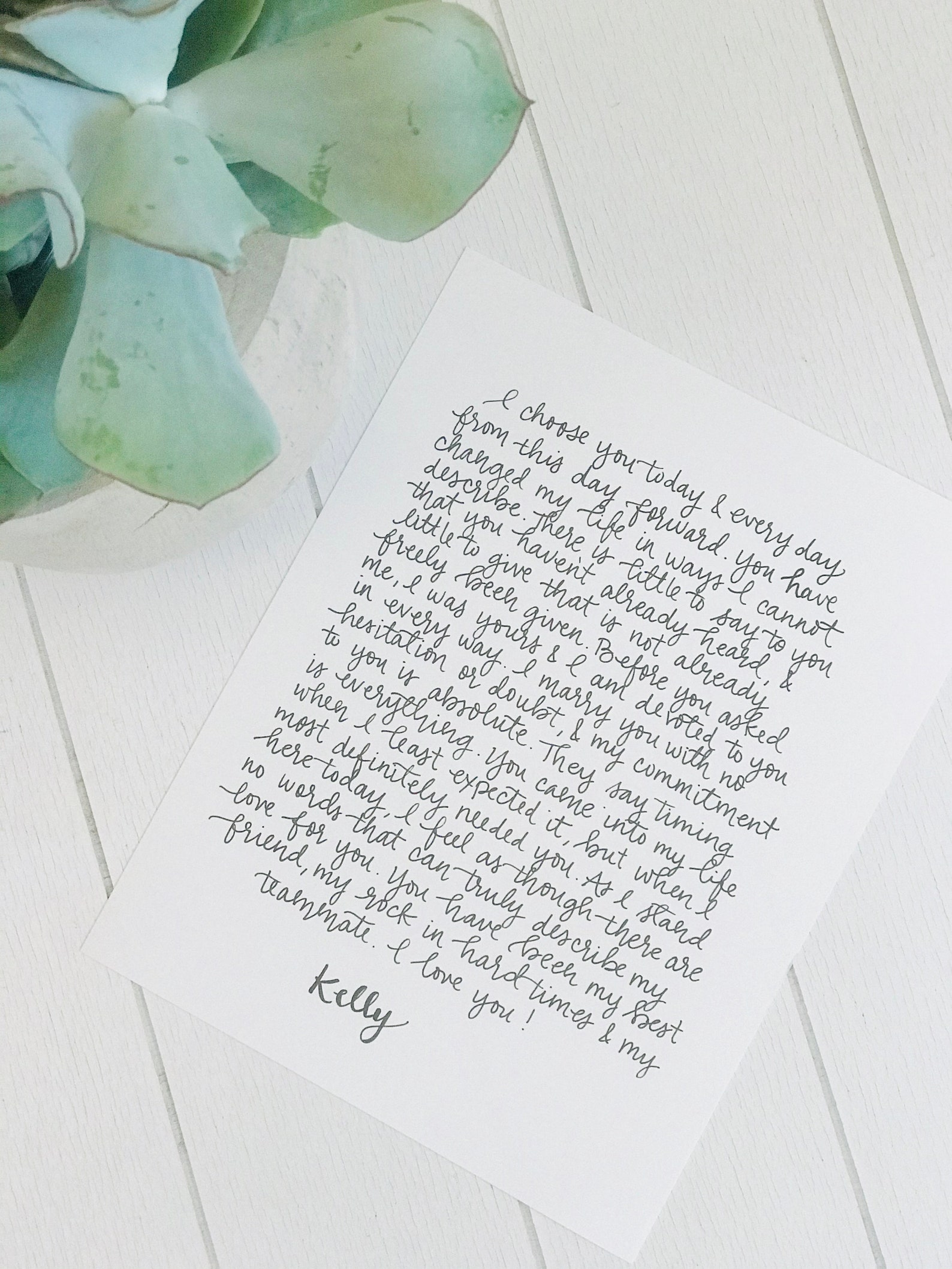 Hand written vows. wedding vow artwork . calligraphy vows . | Etsy