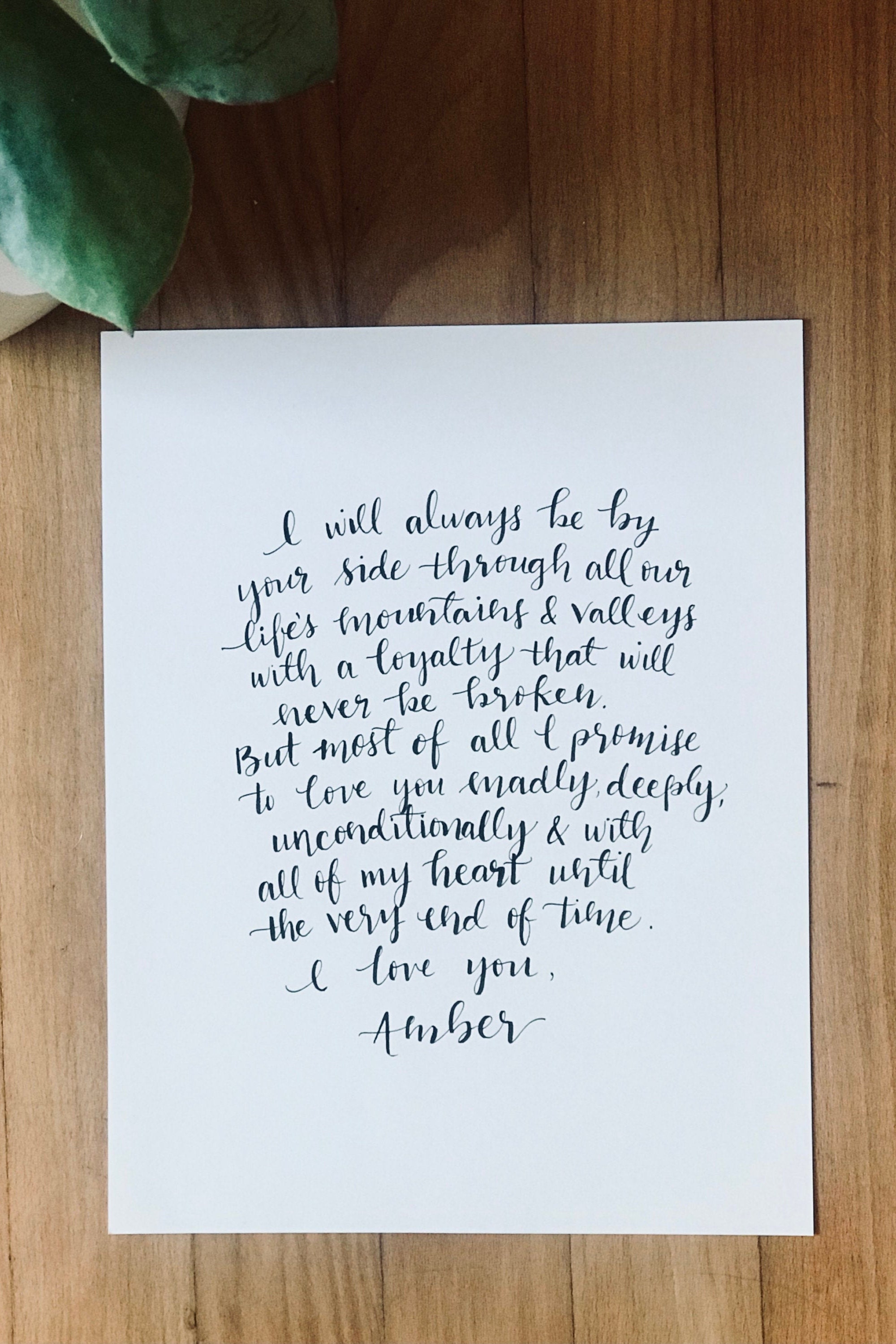 Vow Artwork . Simple Modern Calligraphy . Personalized Wedding Gift ...