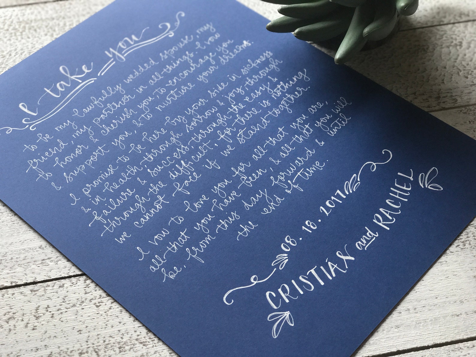 Hand Written Vows. Wedding Vow Artwork . Calligraphy Vows . Poem ...