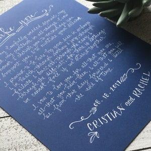 Hand Written Vows. Wedding Vow Artwork . Calligraphy Vows . Poem ...