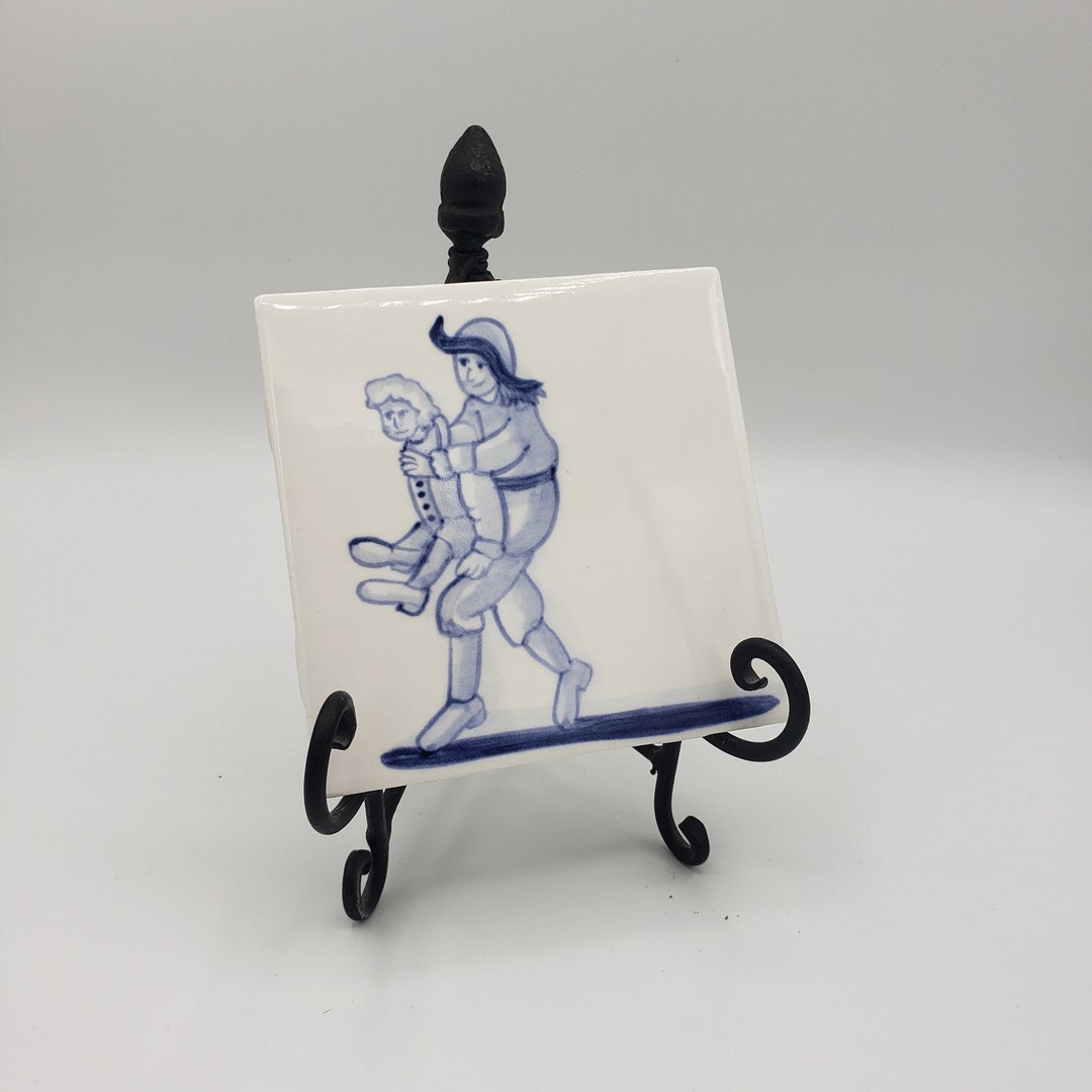 Reproduction, Hand-painted Tile, Delft Dutch Figures, Horseplay ...