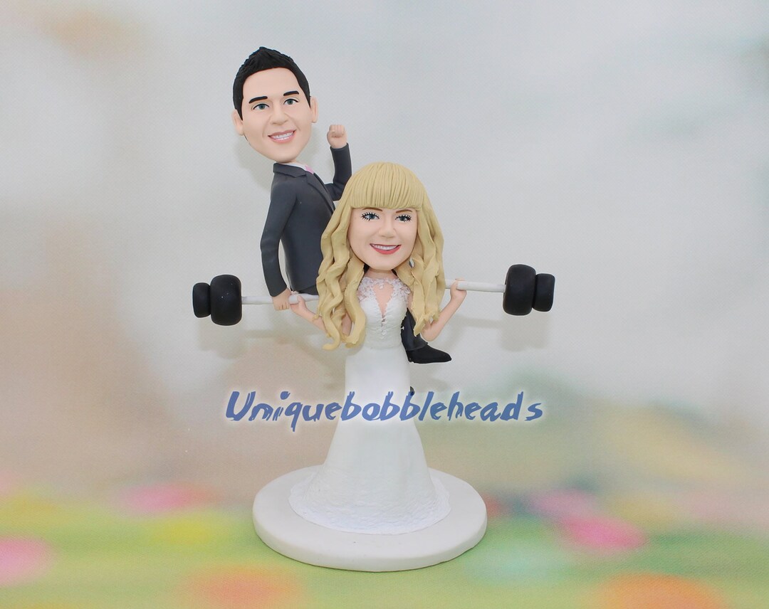 Barbell Wedding Cake Topper Bride Lift Groom Sit on Barbell Dumbbell ...