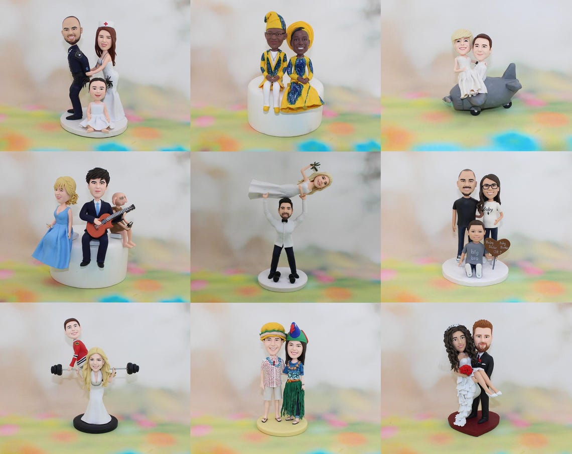 Personalized Wedding Cake Topper: Custom Polymer Clay Figurine - Etsy