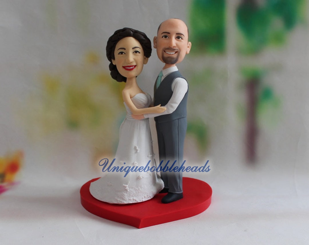 Custom Wedding Cake Topper: Polymer Clay Bride and Groom Figurine - Etsy