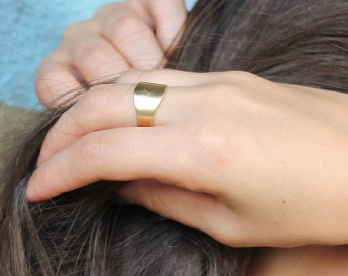 Wide Gold Band Dainty Signet Ring Dainty Gold Ring Unique Wide Band ...
